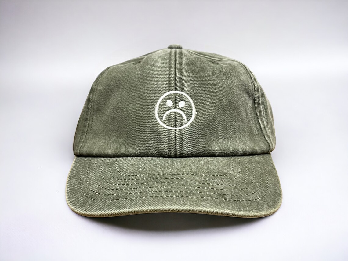 Sad Face Embroidered Cap || Vintage Style Washed Low Profile Dad Cap 6 ...