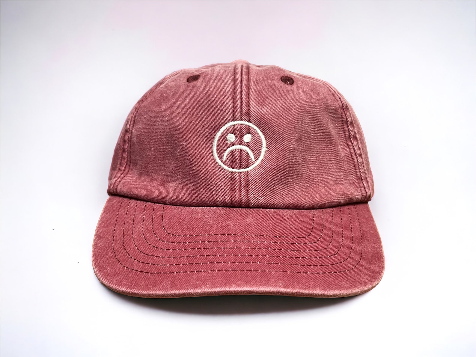 Sad Face Embroidered Cap || Vintage Style Washed Low Profile Dad Cap 6 ...