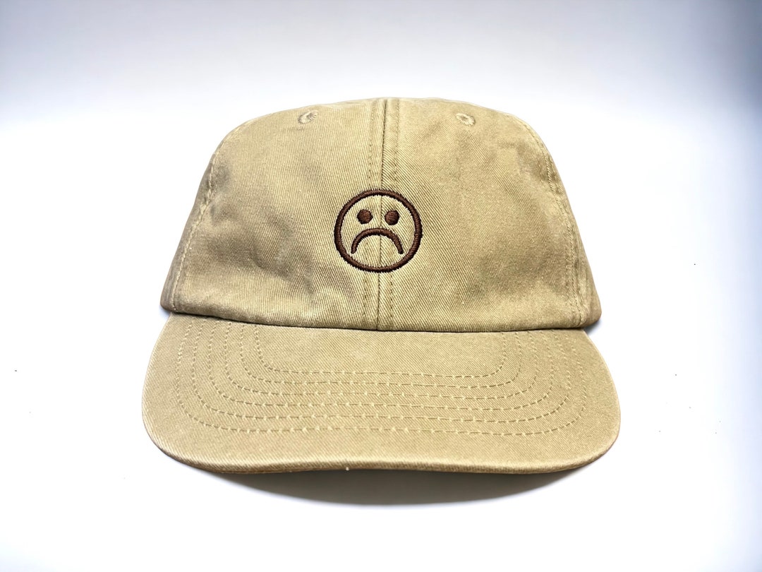 Sad Face Embroidered Cap || Vintage Style Washed Low Profile Dad Cap 6 ...