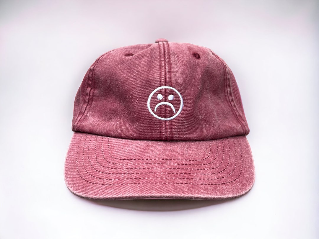 Sad Face Embroidered Cap Vintage Style Washed Low Profile Dad Cap 6 ...