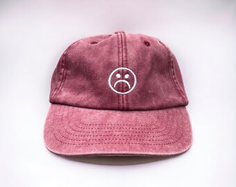 Sad Face Embroidered Cap || Vintage Style Washed Low Profile Dad Cap 6 ...