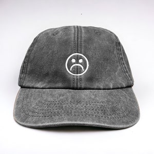 Sad Face Embroidered Cap || Vintage Style Washed Low Profile Dad Cap 6 ...