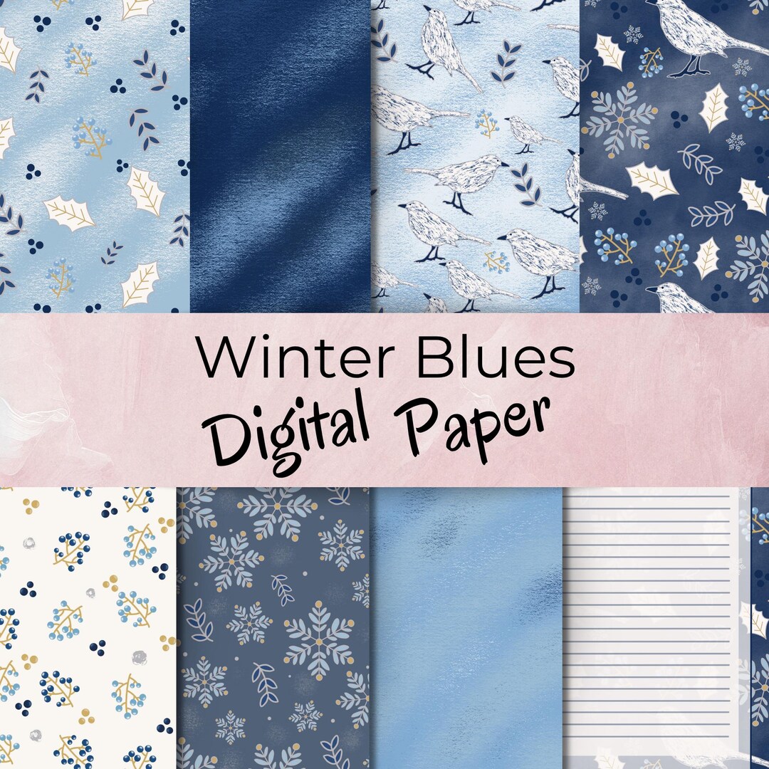 Winter Blues Printable Paper Pack - Junk Journal and Scrapbook Digital ...