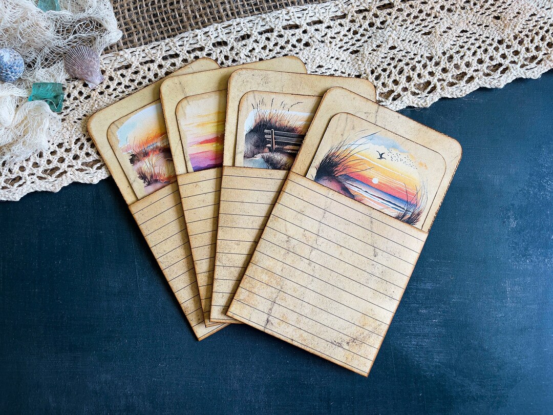Beach Sunset Library Pockets and Journaling Card Set Shoreline Junk ...