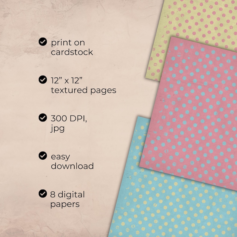 Pastel Dots and Lines Digital Scrapbook Paper - Spring Junk Journal ...