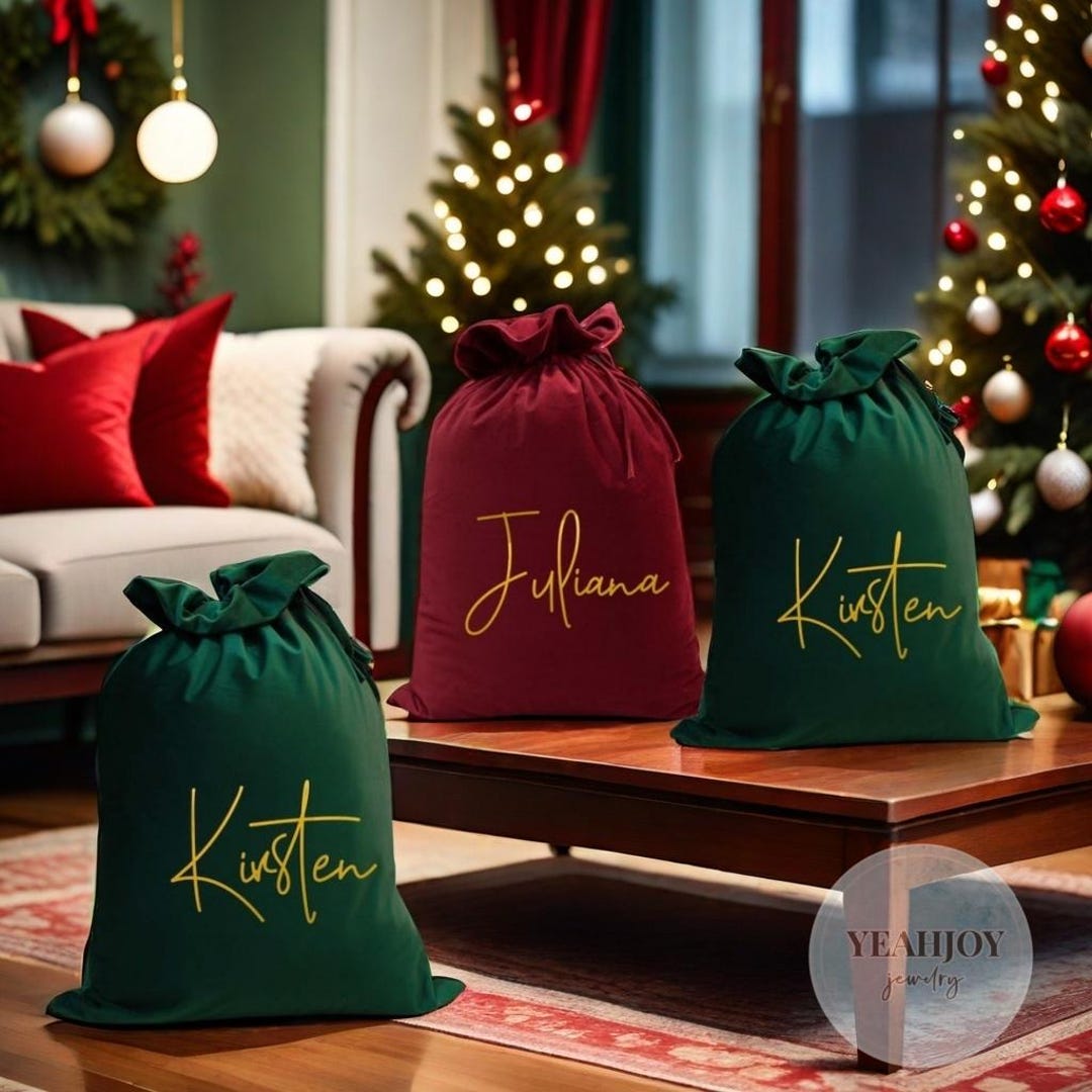 Personalized Velvet Santa Sack, Vinyl Name, Christmas Gift Bag (28x19 ...