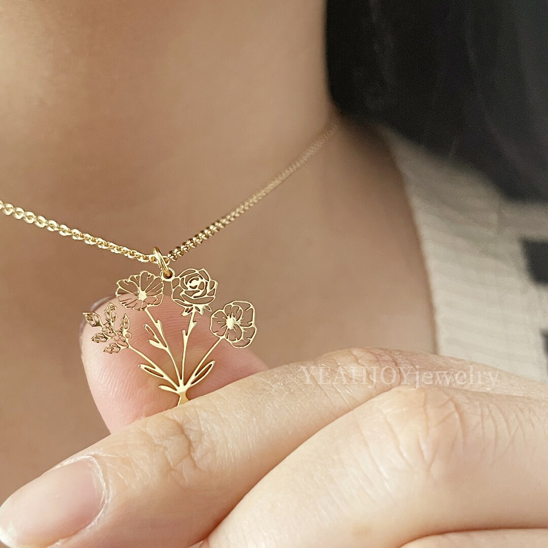 Birth Flower Bouquet Necklace , Multiple Birth Flower Necklace ...