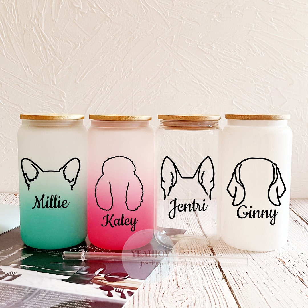 Dog Ear Glass With Name,dog Beer Can Glass, Dog Mom/dad Gift, Pet Ear ...