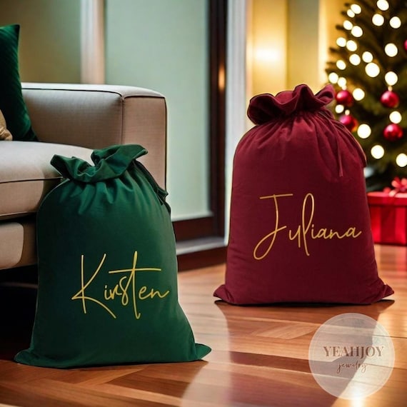 Large Santa Sack Bags velvet Christmas Sack With Name personalized Christmas Gift Bags gift Christmas Sack holiday Gift Bag xmas Gift Sack Etsy