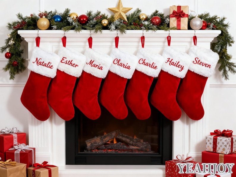 Personalized Red Plush Christmas Stocking, Embroidered Name - Etsy