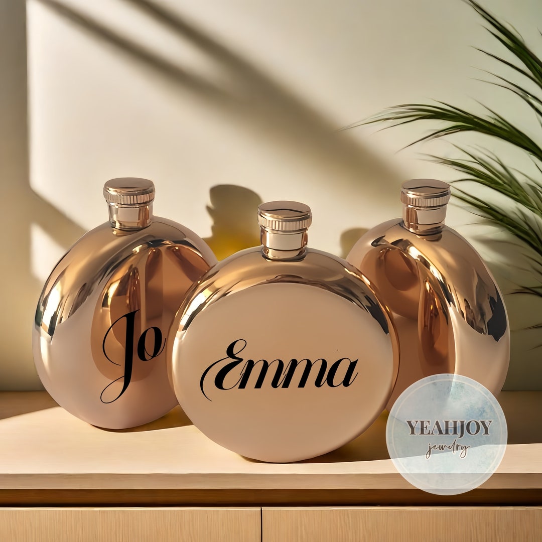 Personalized Engraved Name Flask , Round Flasks ,flask for Bachelorette ...