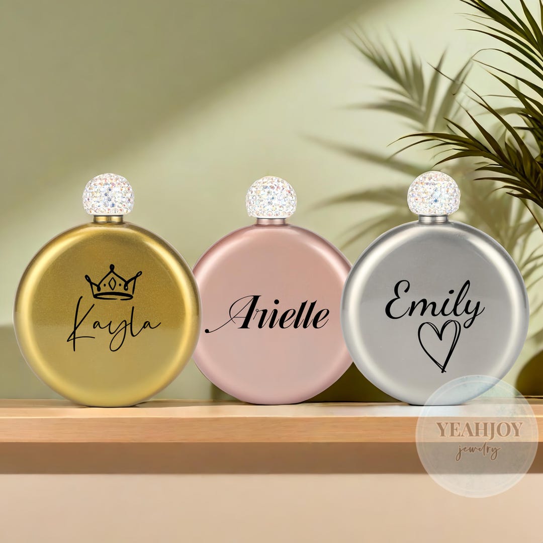 Personalized Engraved Name Flask , Round Flasks ,flask for Bachelorette ...