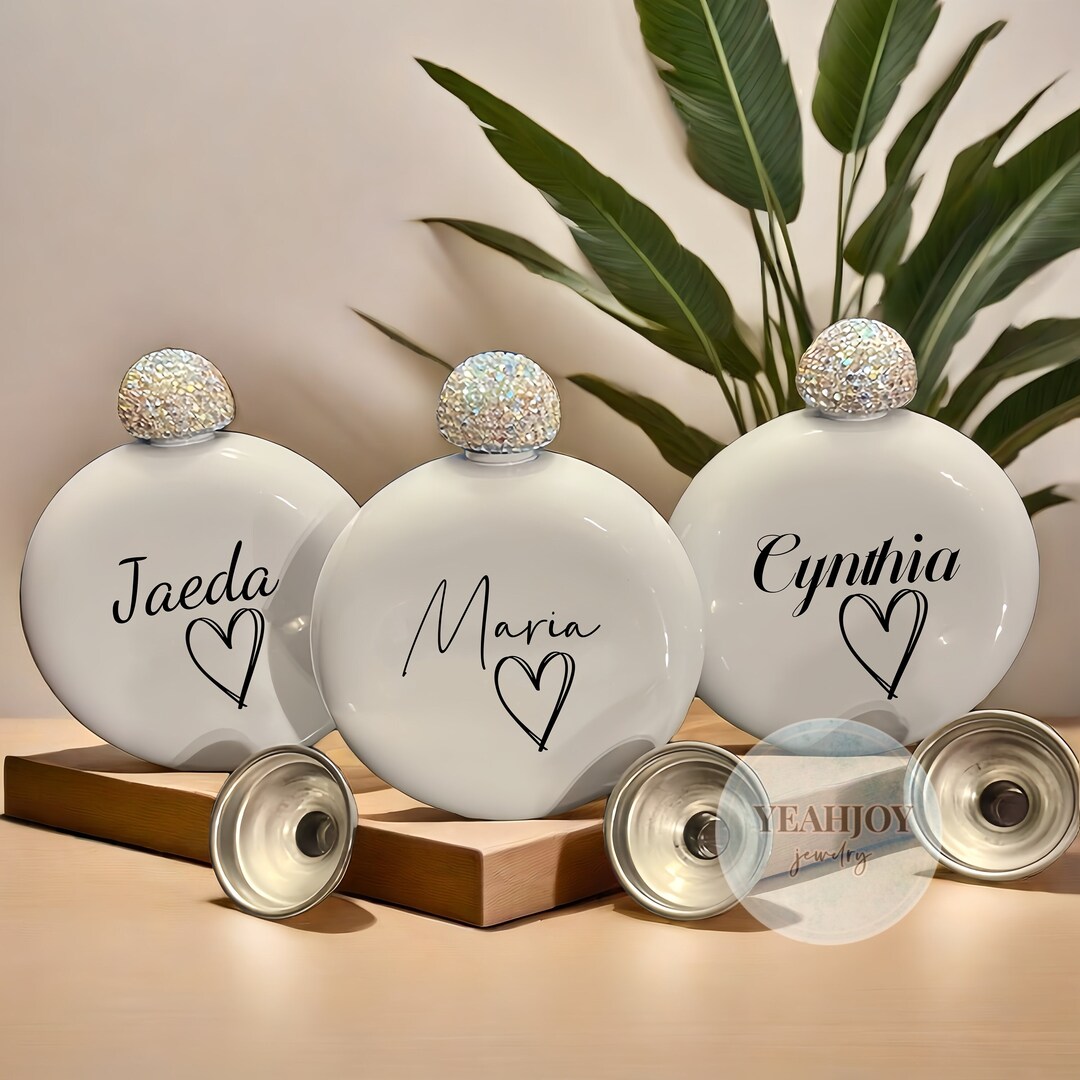 Personalized Engraved Name Flask , Round Flasks ,flask for Bachelorette ...
