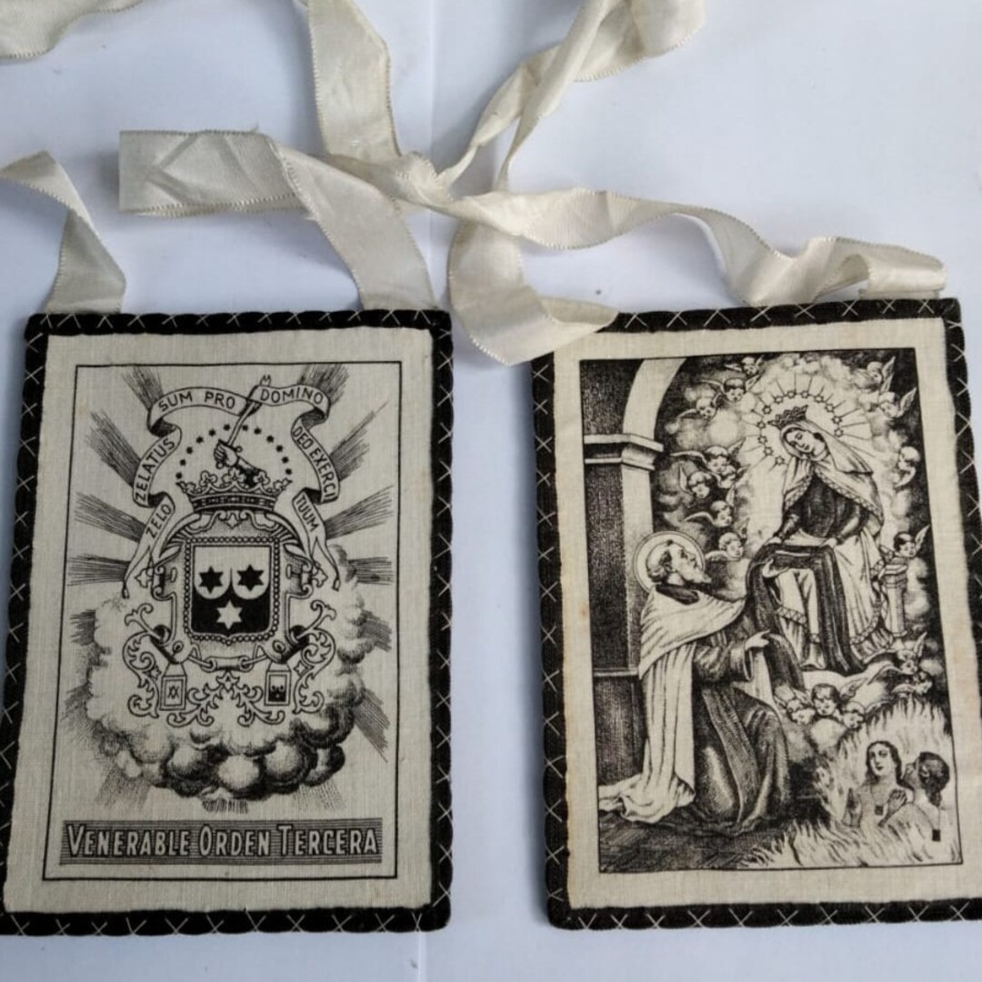 Antique Scapular Virgin of Rosary 1950s Venerable Shield of the Third ...