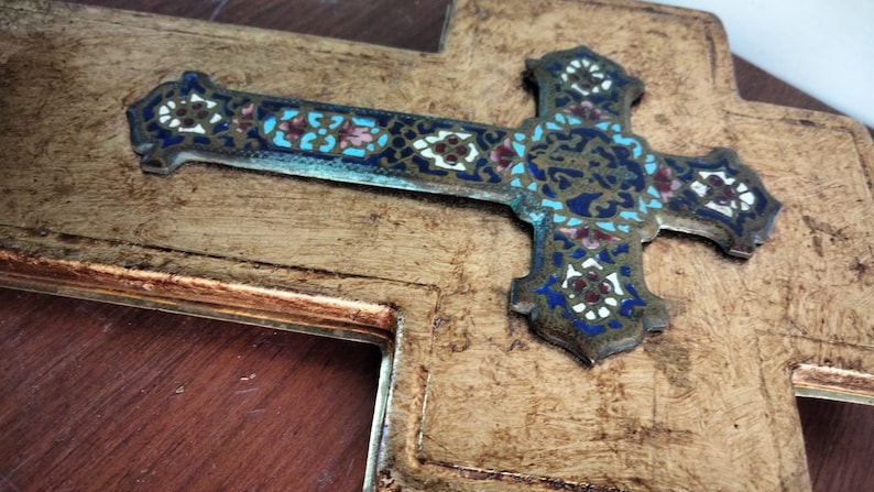 French Cloisonne Enamel Cross Old Gold Leaf Catholic Blesing - Etsy