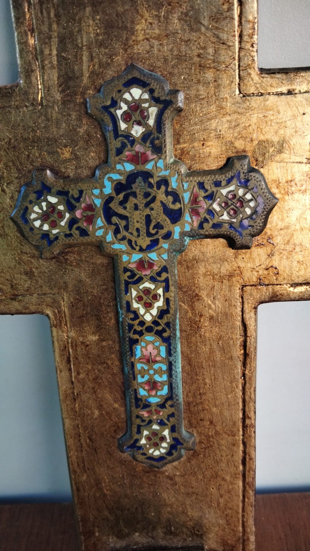 French Cloisonne Enamel Cross Old Gold Leaf Catholic Blesing - Etsy