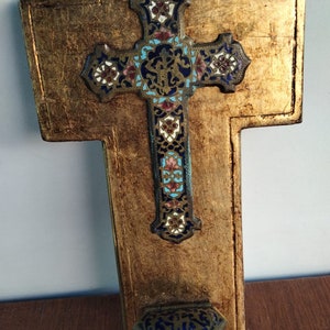 French Cloisonne Enamel Cross Old Gold Leaf Catholic Blesing - Etsy