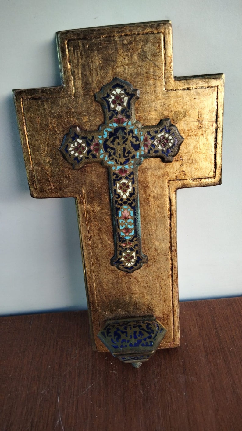 French Cloisonne Enamel Cross Old Gold Leaf Catholic Blesing - Etsy