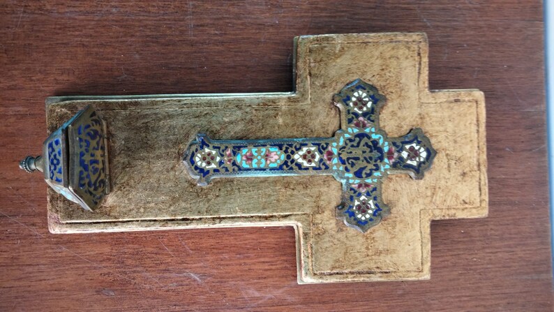 French Cloisonne Enamel Cross Old Gold Leaf Catholic Blesing - Etsy