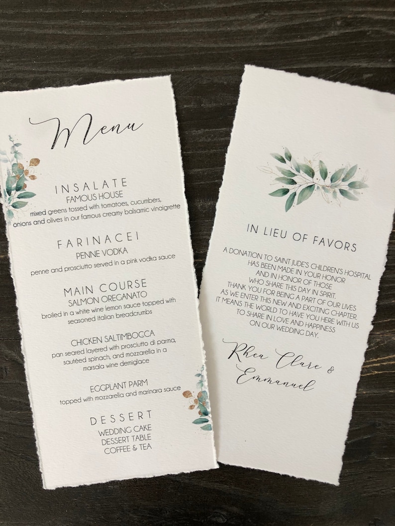Greenery Wedding Menu Water Color Dinner Menu Floral Menu - Etsy