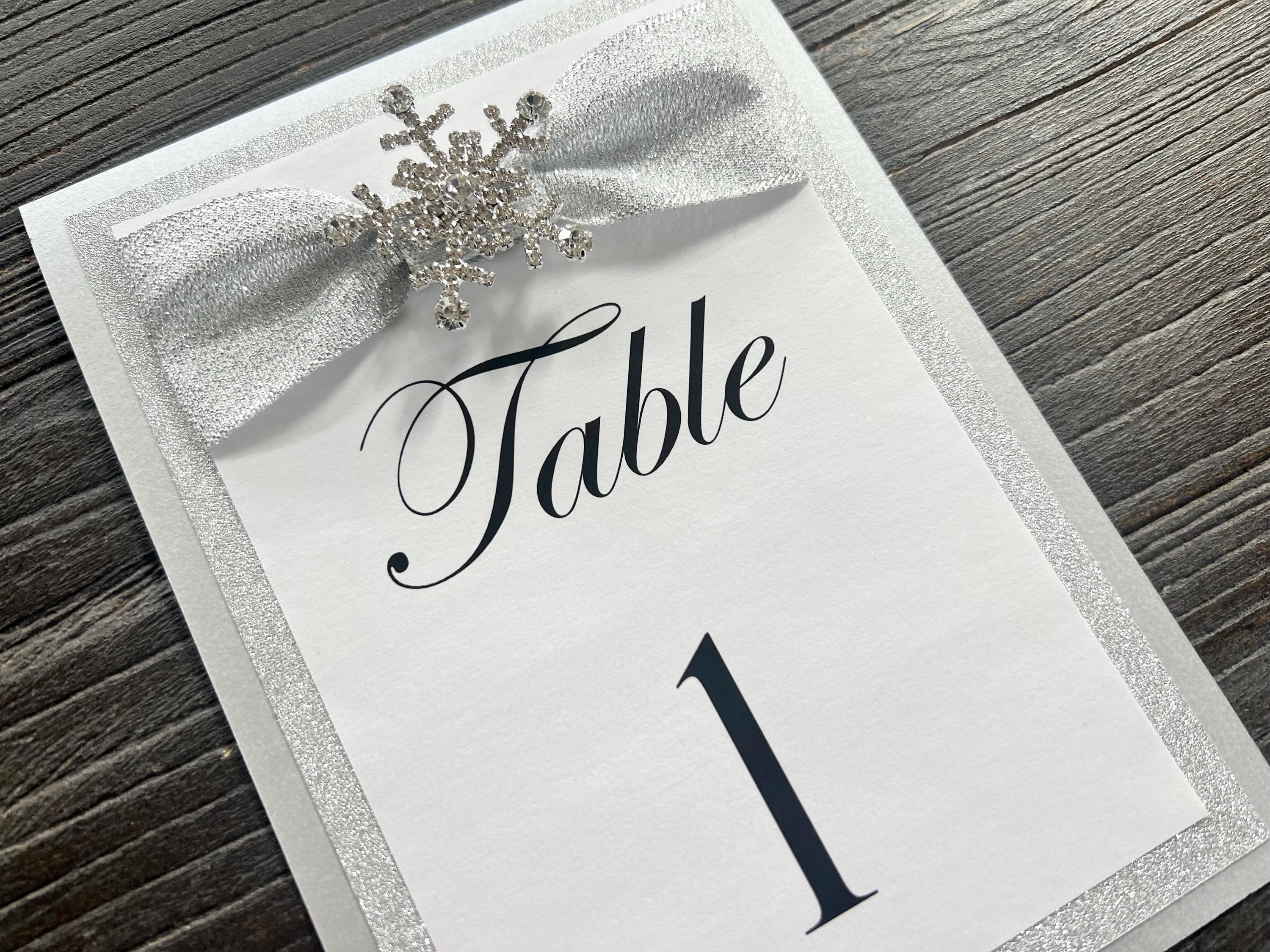 Silver Glitter Snowflake Table Numbers With Rhinestone Detail | Wedding ...