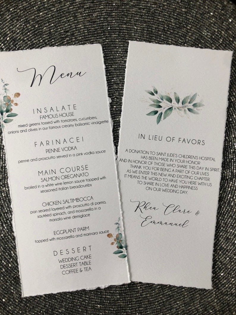 Greenery Wedding Menu Water Color Dinner Menu Floral Menu - Etsy