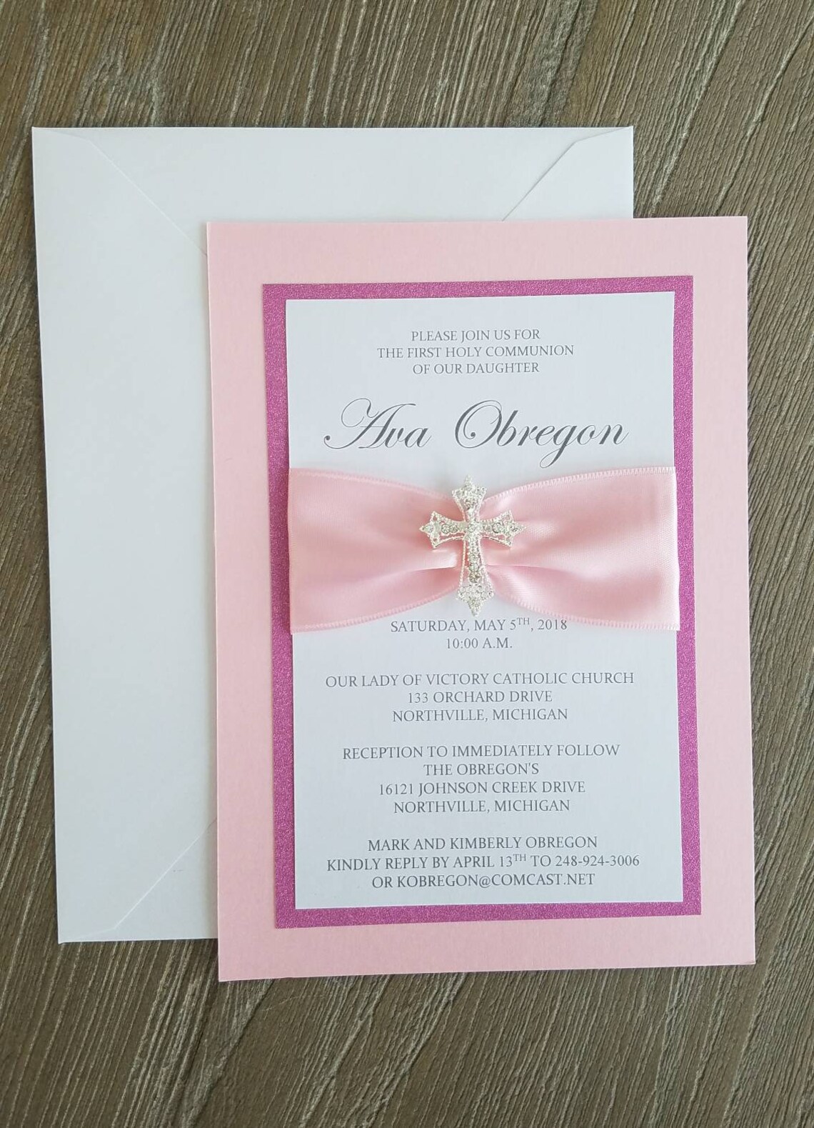 Pink First Holy Communion Invitation Baptism Christening - Etsy