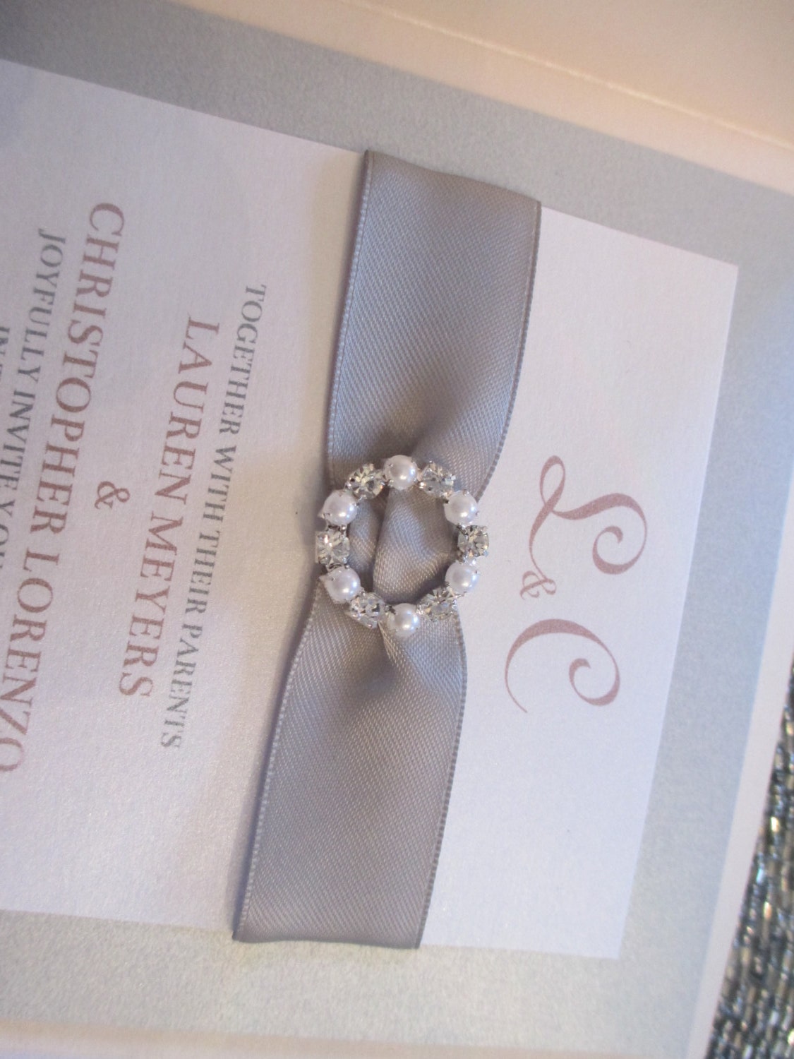 Chic Pink and Gray Wedding Invitation Crystal Pearl Slider | Etsy