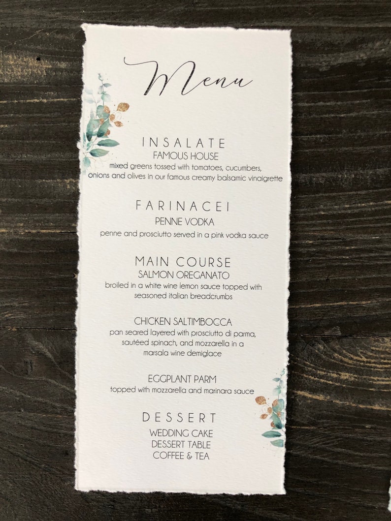 Greenery Wedding Menu Water Color Dinner Menu Floral Menu - Etsy