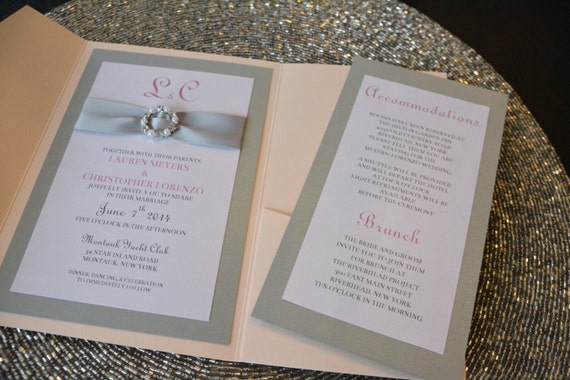 Chic Pink and Gray Wedding Invitation Crystal Pearl Slider | Etsy