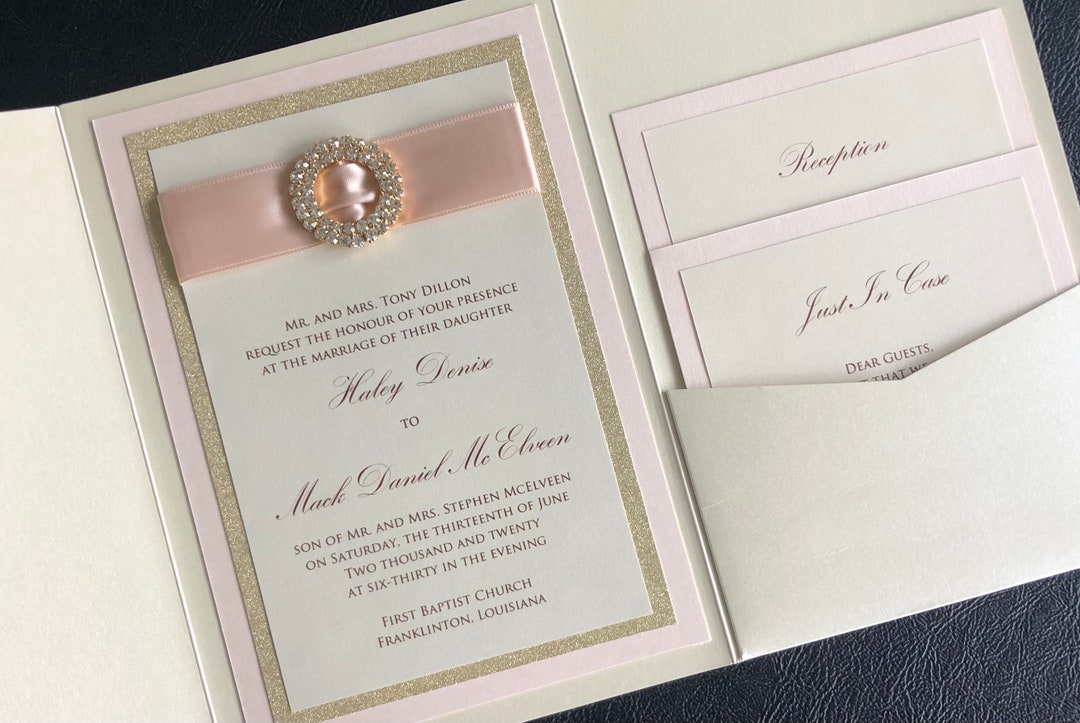 Ivory and Blush Wedding Invitation Set, Ivory Wedding Invite, Pocket ...