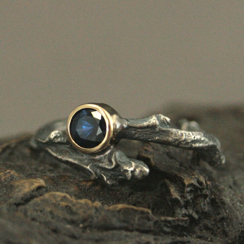 Forest Rain - Sapphire Engagement Ring - Twig Ring - Gold Bezel Set ...