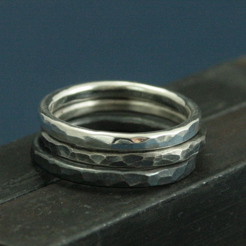 Ombre Trio - Silver Stacker Rings - Set of 3 - 2mm Thin Solid Sterling ...