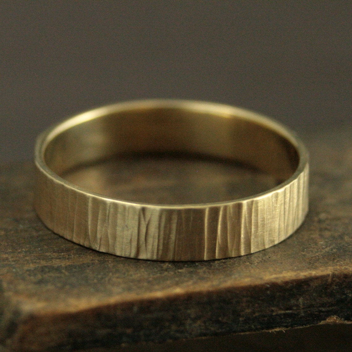 Men's Rustic Ring Men's Gold Band Gold Bark Ring - Etsy