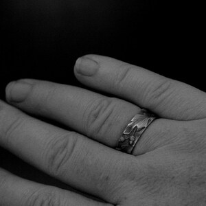 Band Tree Ring Nature Inspired Band Oak Leaf Ring Acorns Band Embossed ...