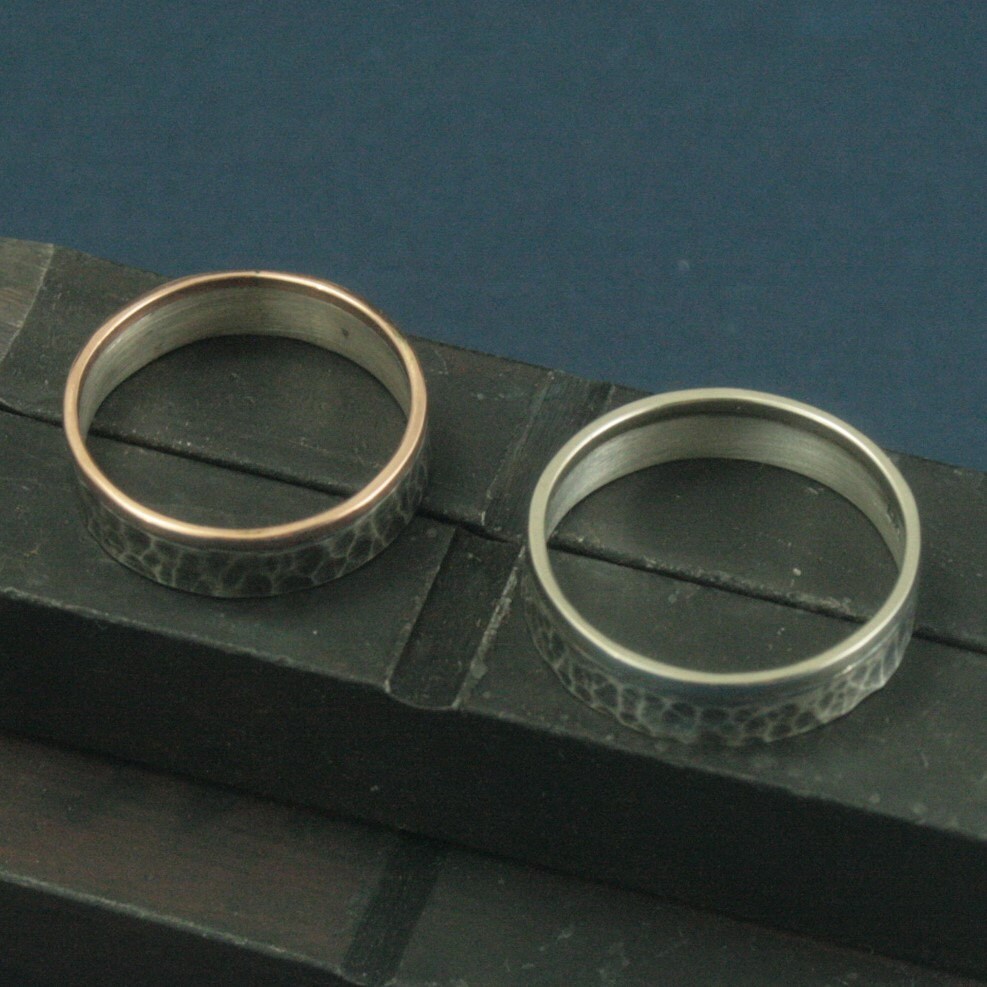 Hammered Wedding Ring - the Centurion Band - Solid 14K White Gold and Silver Ring - Bimetal Band ...