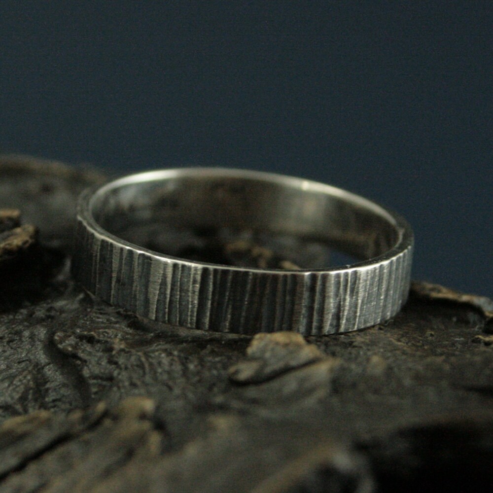 Rustic Wedding Band Set Bark Wedding Rings Wood Textured | Etsy