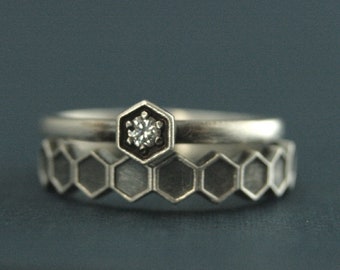 Hexagon Wedding Rings - Etsy