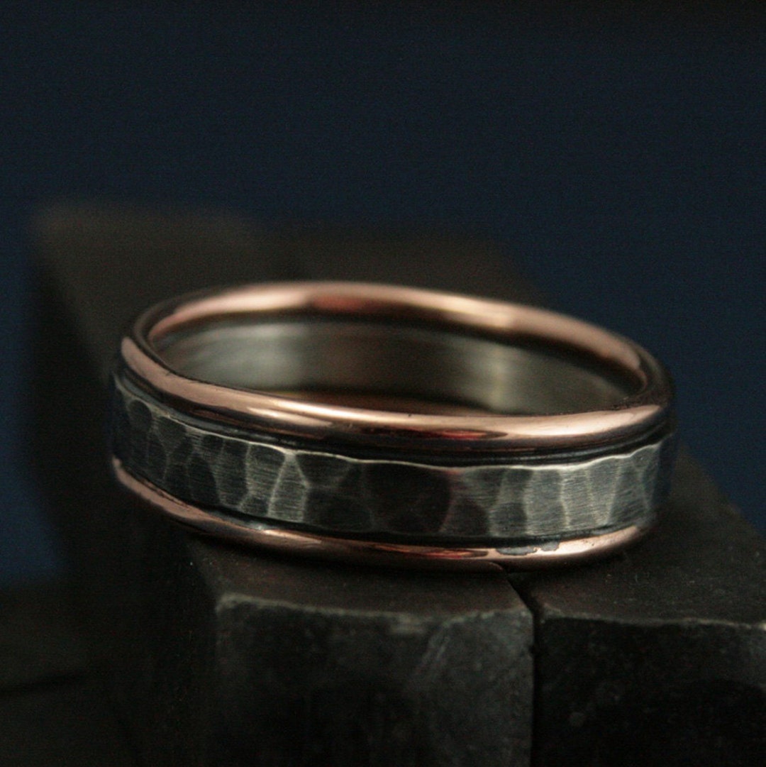 Ring Mixed Metal Band Two Tone Ring Comfort Fit Band 14K Gold Edged ...