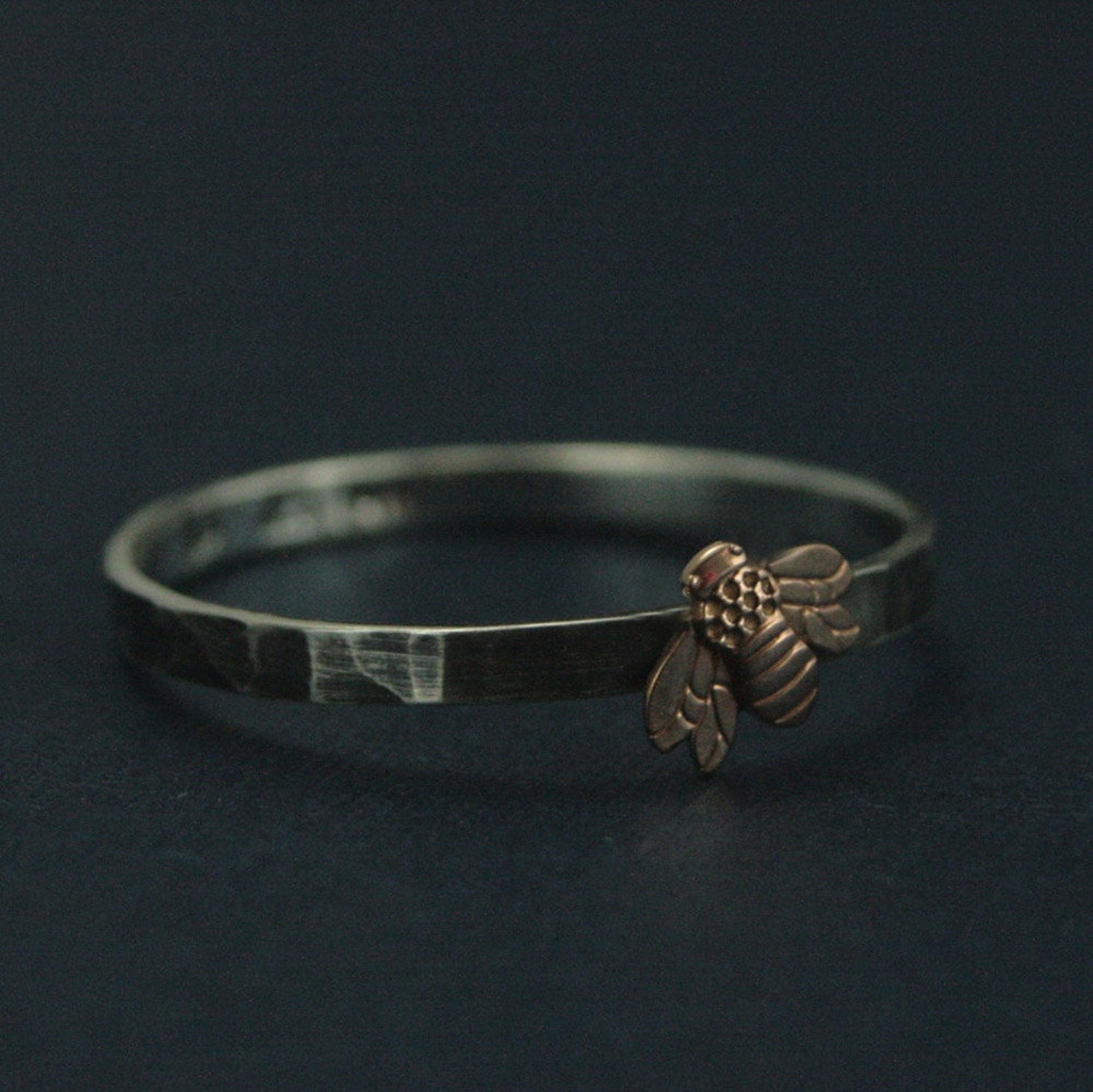 14K Rose Gold Bee Ring Queen Bee Ring Honey Bee Mine Silver Wedding ...