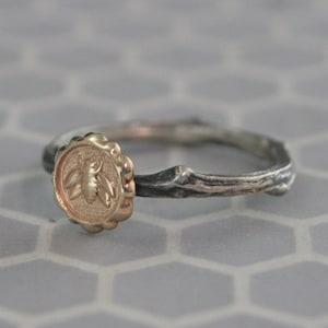 Honey Bee Seal Ring Twig Band With Solid 14K Gold Honeybee Signet Save ...