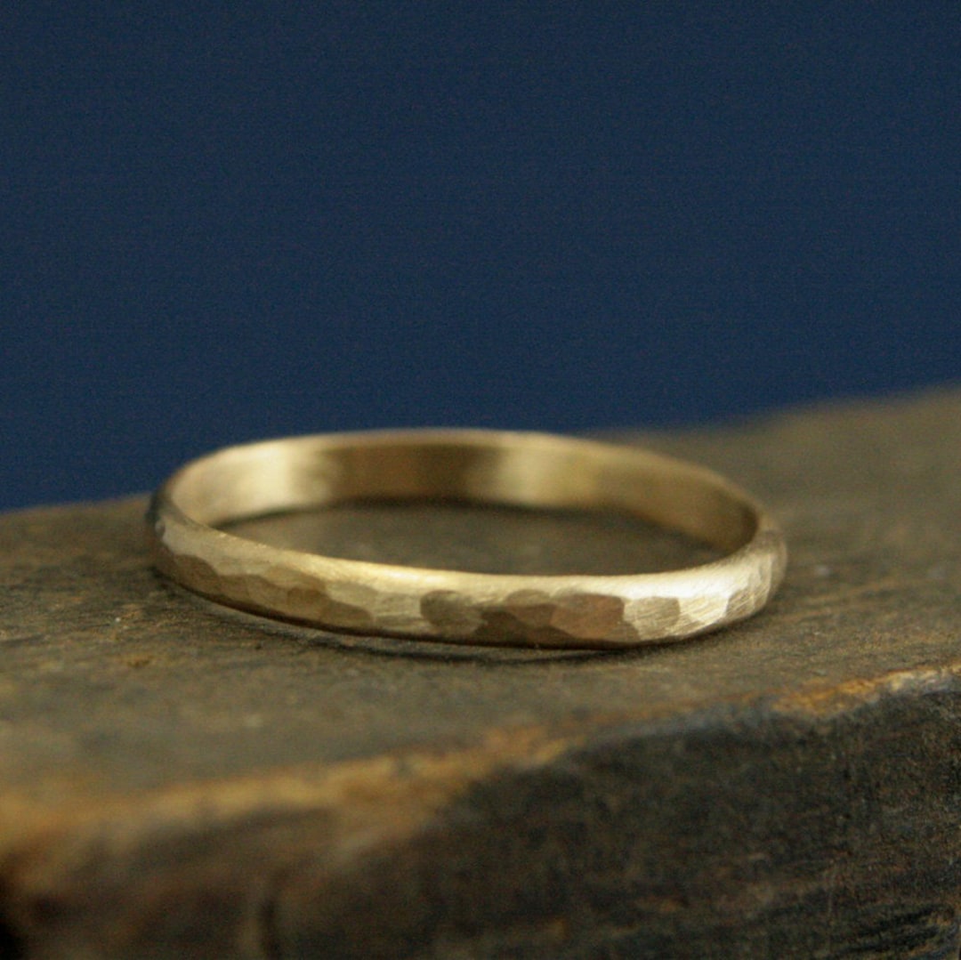Hammered Half Round Band Womens Wedding Ring Solid 14K Gold Ring ...