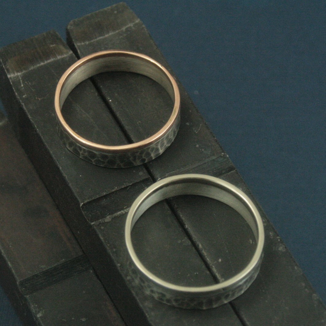 Hammered Wedding Ring - the Centurion Band - Solid 14K White Gold and Silver Ring - Bimetal Band ...