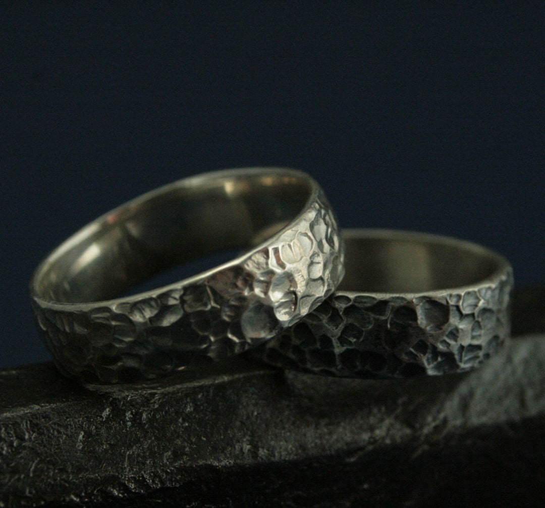 Moon Ring - Hammered Textured Bands - Wide Sterling Silver Men's ...