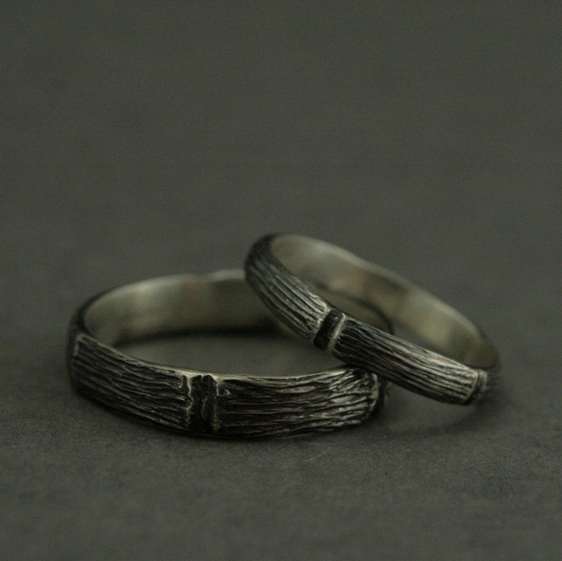 Woodland Wedding Set - Handmade Forest Wedding Rings - Sterling Silver ...