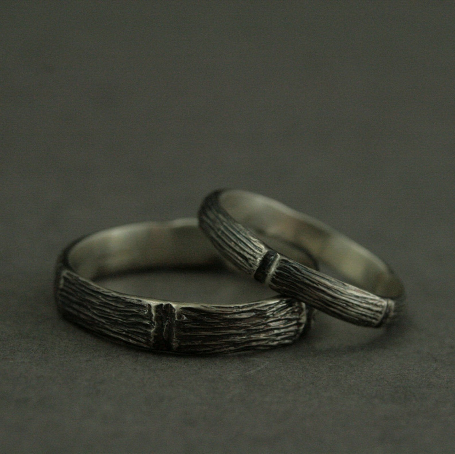 Woodland Wedding Set - Handmade Forest Wedding Rings - Sterling Silver ...