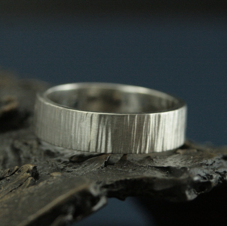 Rustic Wedding Band Tree Bark Ring Wood Textured Band | Etsy