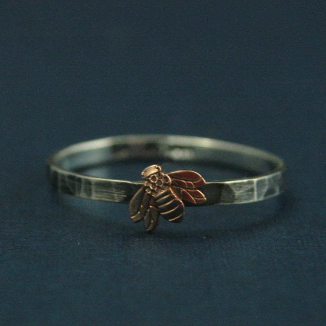 14K Rose Gold Bee Ring Queen Bee Ring Honey Bee Mine Silver Wedding ...