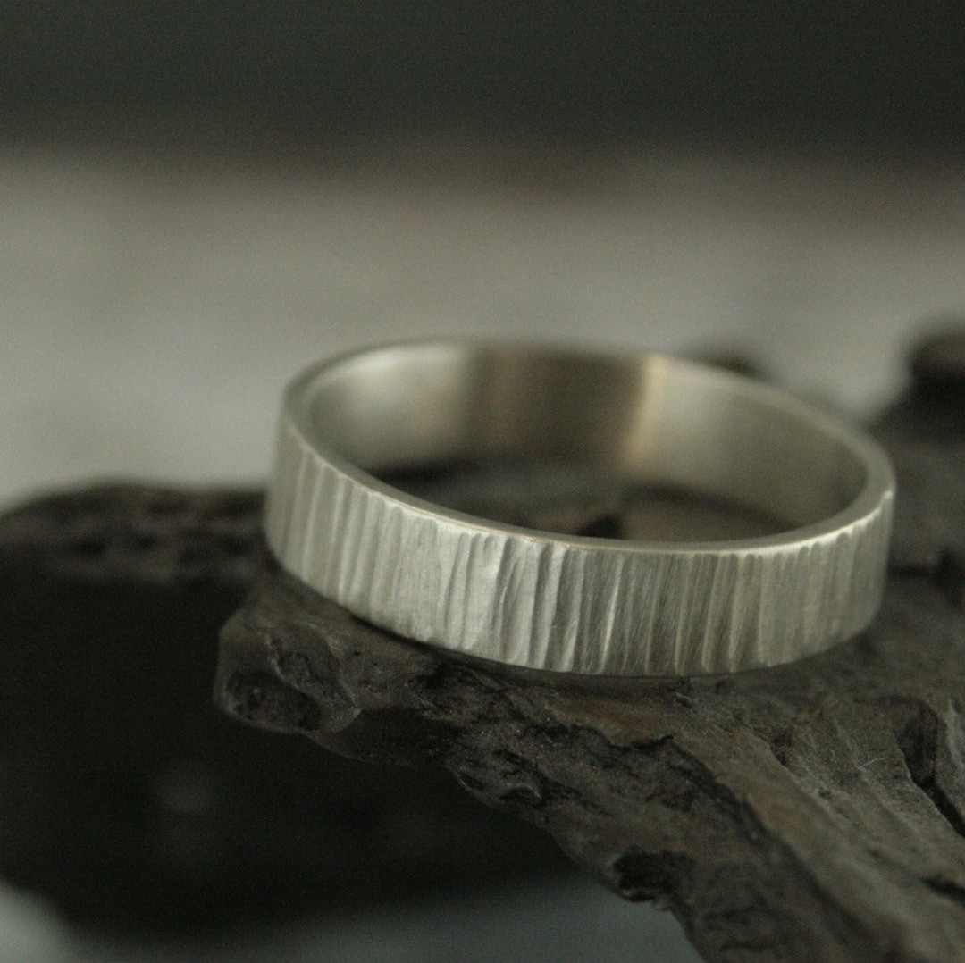 Band Outdoors Ring Bark Band Tree Ring Hammered Band Silver Bark Ring ...