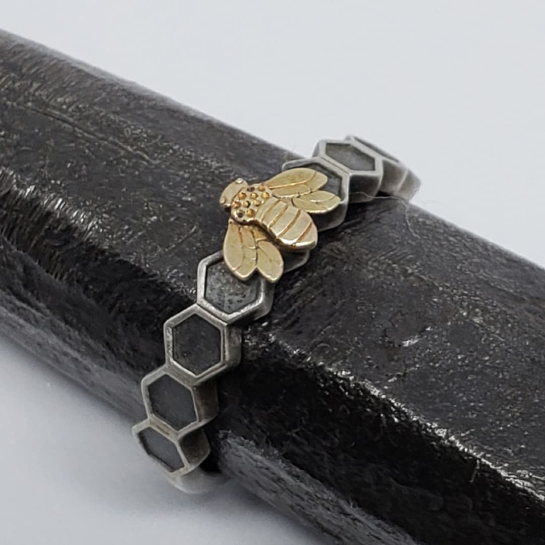 Gold Bee Ring Honeycomb Ring Bumblebee Ring Drone Ring Honey Bee Ring ...